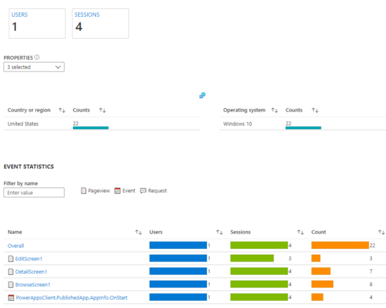Telemetry for Canvas App using Application Insights