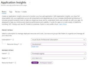 Telemetry for Canvas App using Application Insights