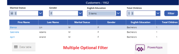 Multiple Optional Filter for PowerApps Data Table