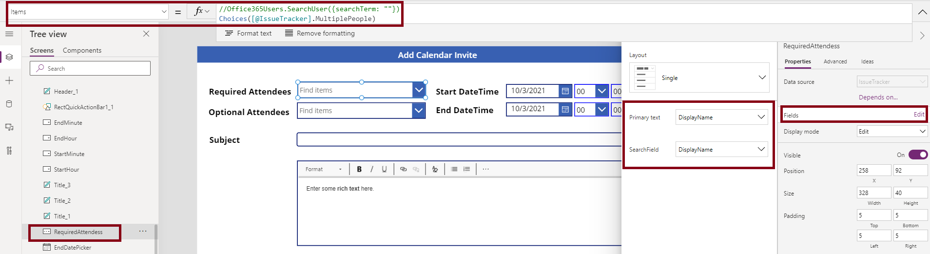 Create Outlook Calendar Event Through PowerApps