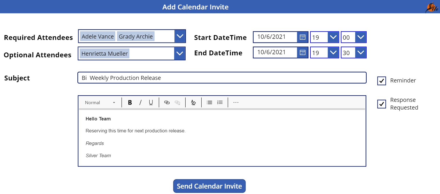 Create Outlook Calendar Event Through PowerApps
