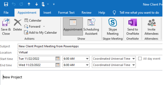 Create an All-Day Calander Event for Microsoft Group