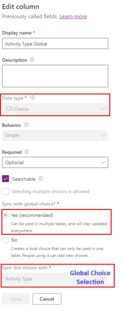 PowerApps: Dataverse Global Choice vs Local Choice Field