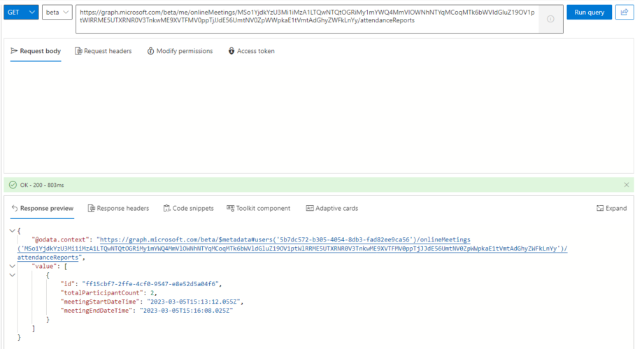 Retrieve MS Team Meeting Attendance Info using Graph API