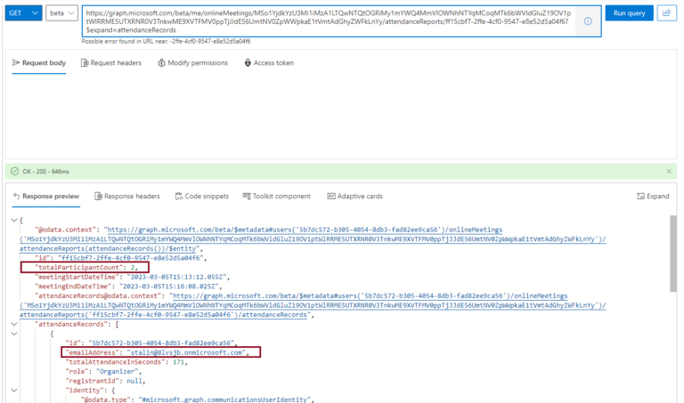 Retrieve MS Team Meeting Attendance Info using Graph API